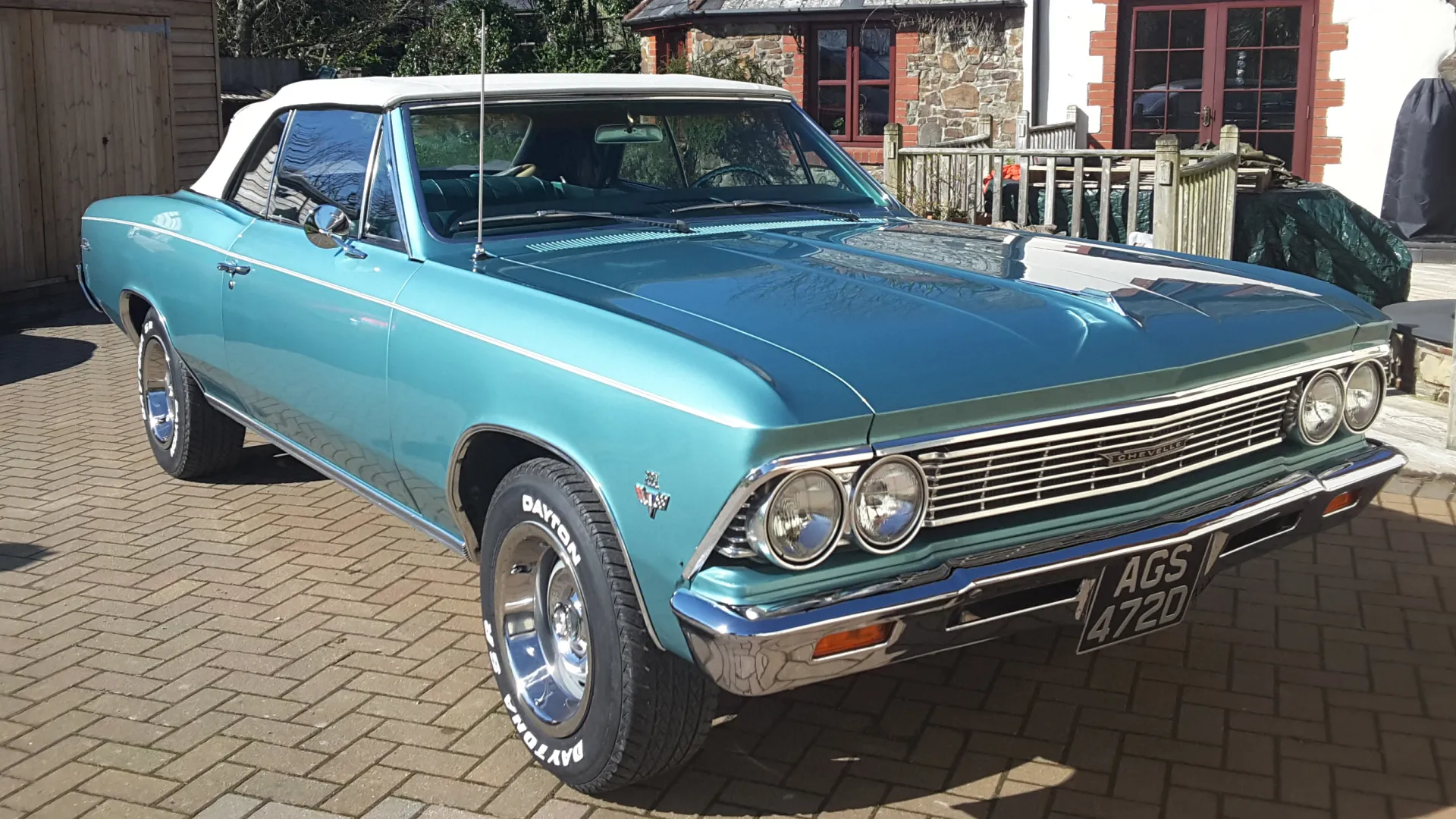Blue American Chevrolet Convertible Wedding Car for Hire in Devon
