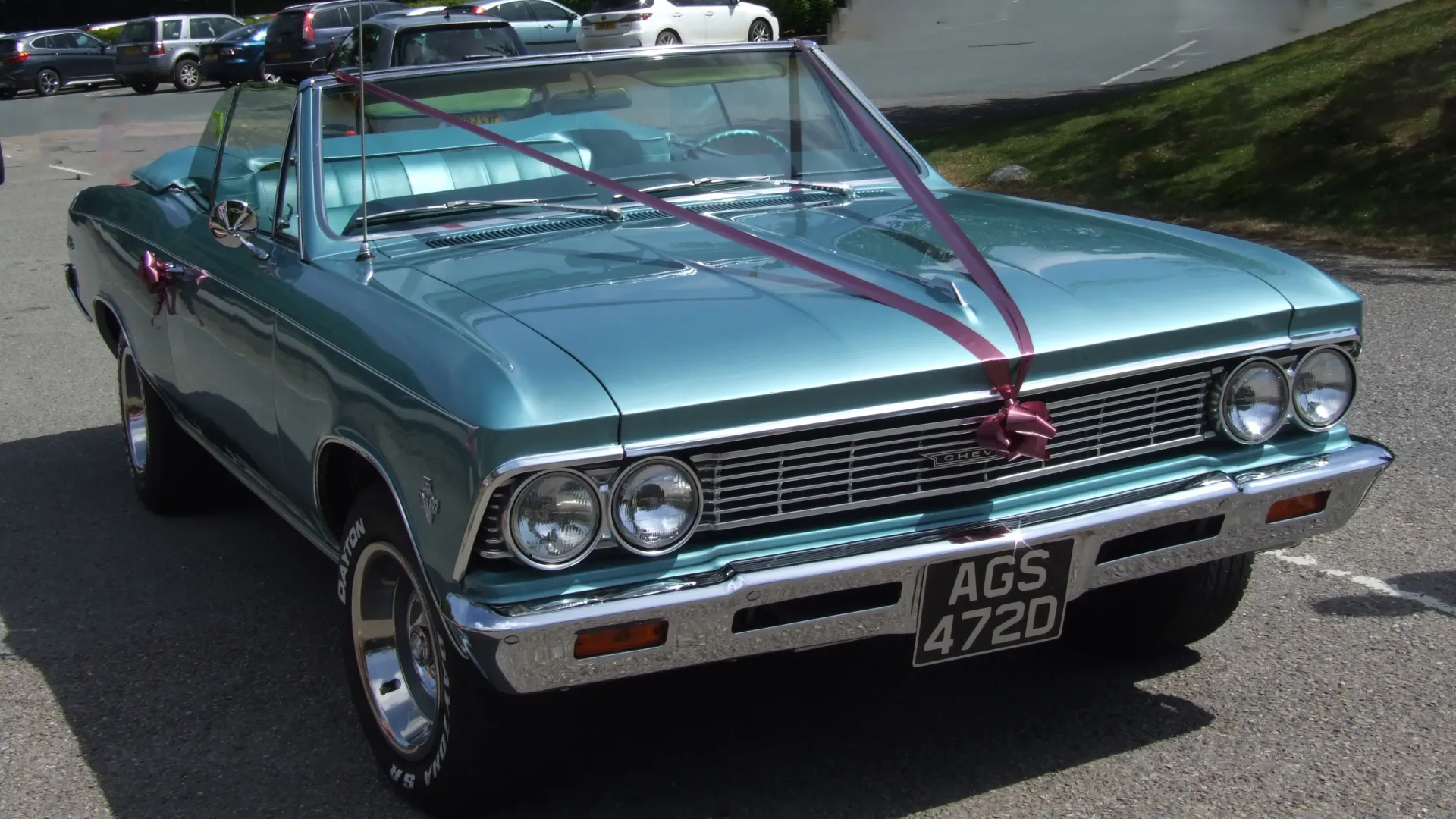 Blue American Chevrolet Convertible Wedding Car for Hire in Devon