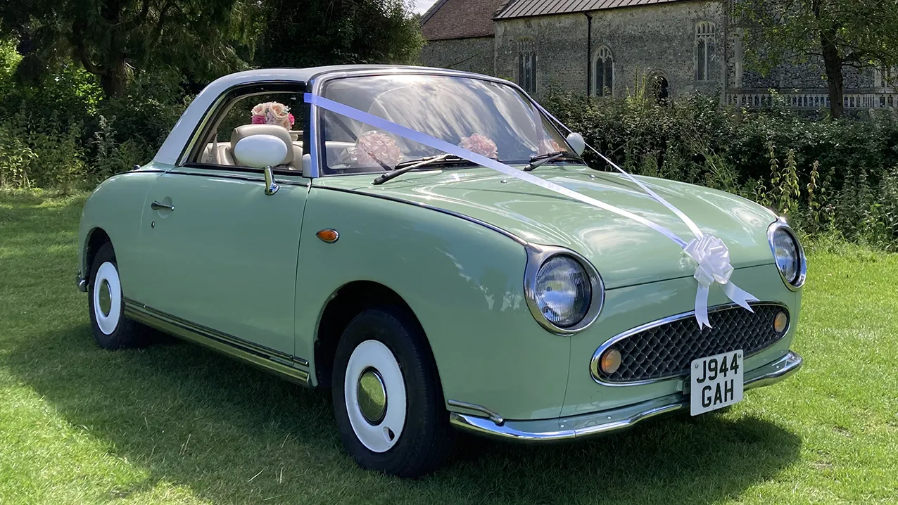 Classic Convertible Nissan Figaro wedding car hire East Anglia